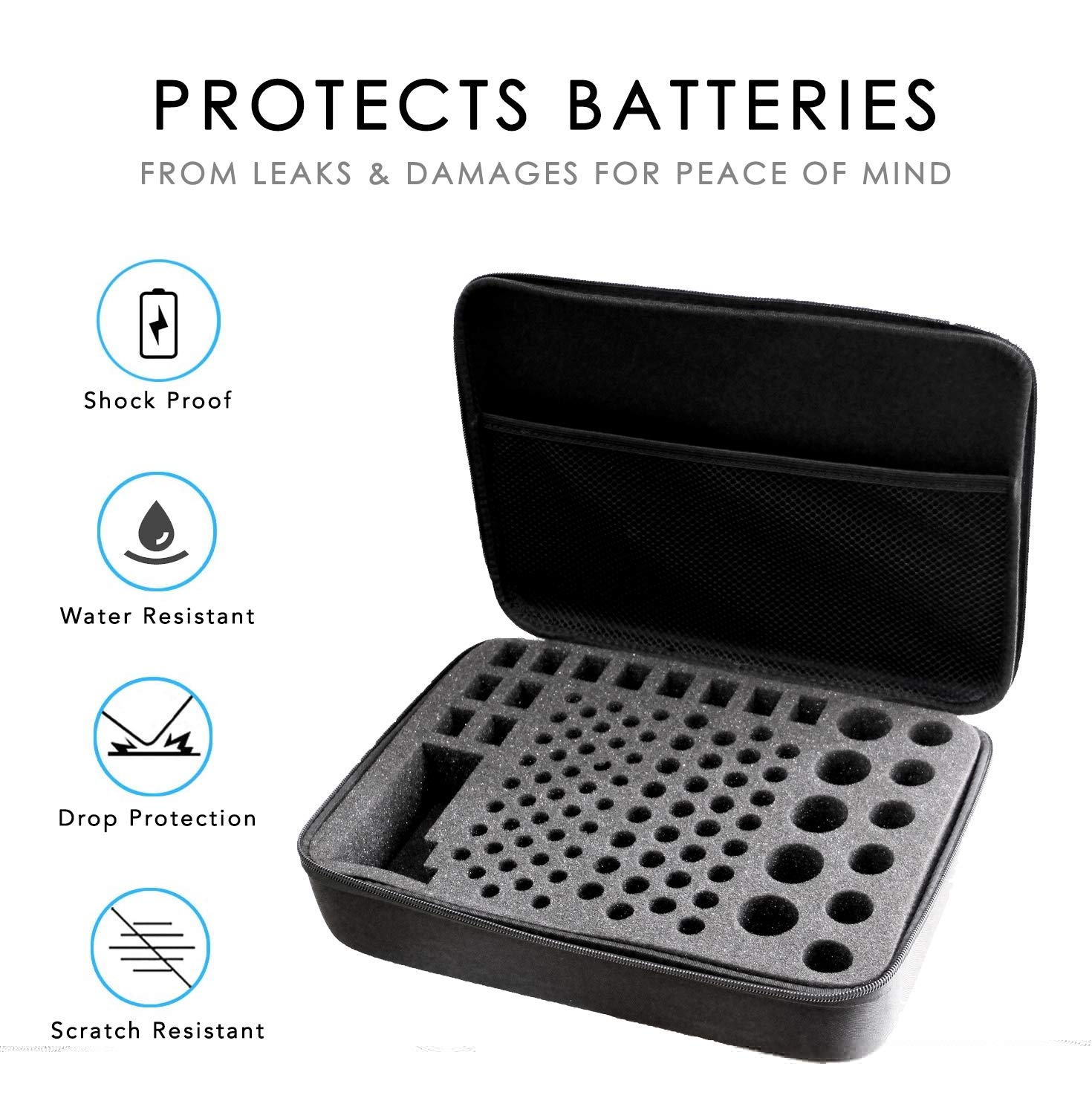 MaximalPower Hard Battery Organizer Storage Box Carry Case for Assorted Sizes AA AAA C D 9V Batteries [Batteries NOT Included] (Battery Case & Tester)