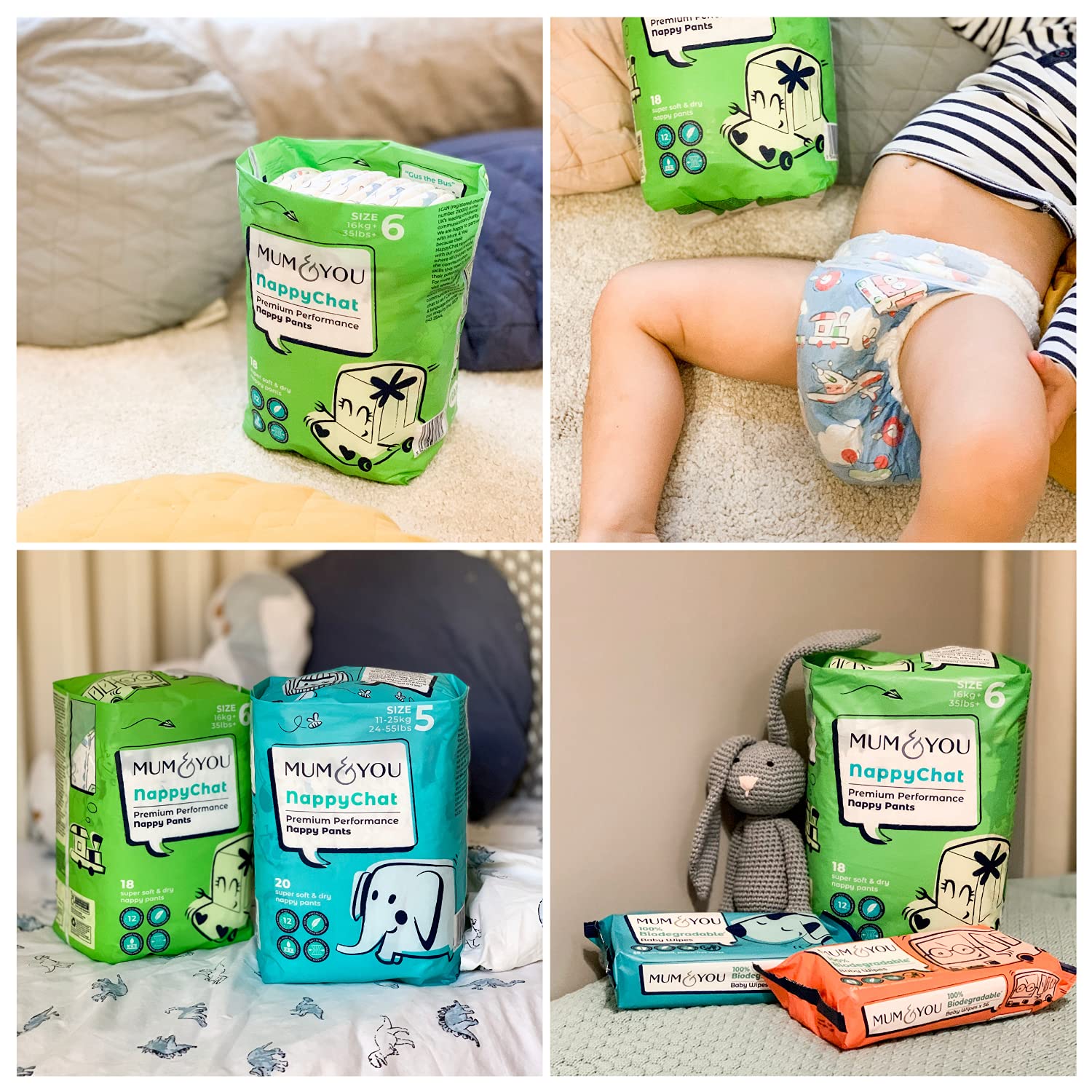 Mum & You Nappychat Premium Performance Eco Diaper Pants, Size 6 (18 diapers) Smart Tube Technology Leak Protection. 100% Recyclable. Hypoallergenic, Dermatologically-Tested. No Lotion, Perfume or Dye