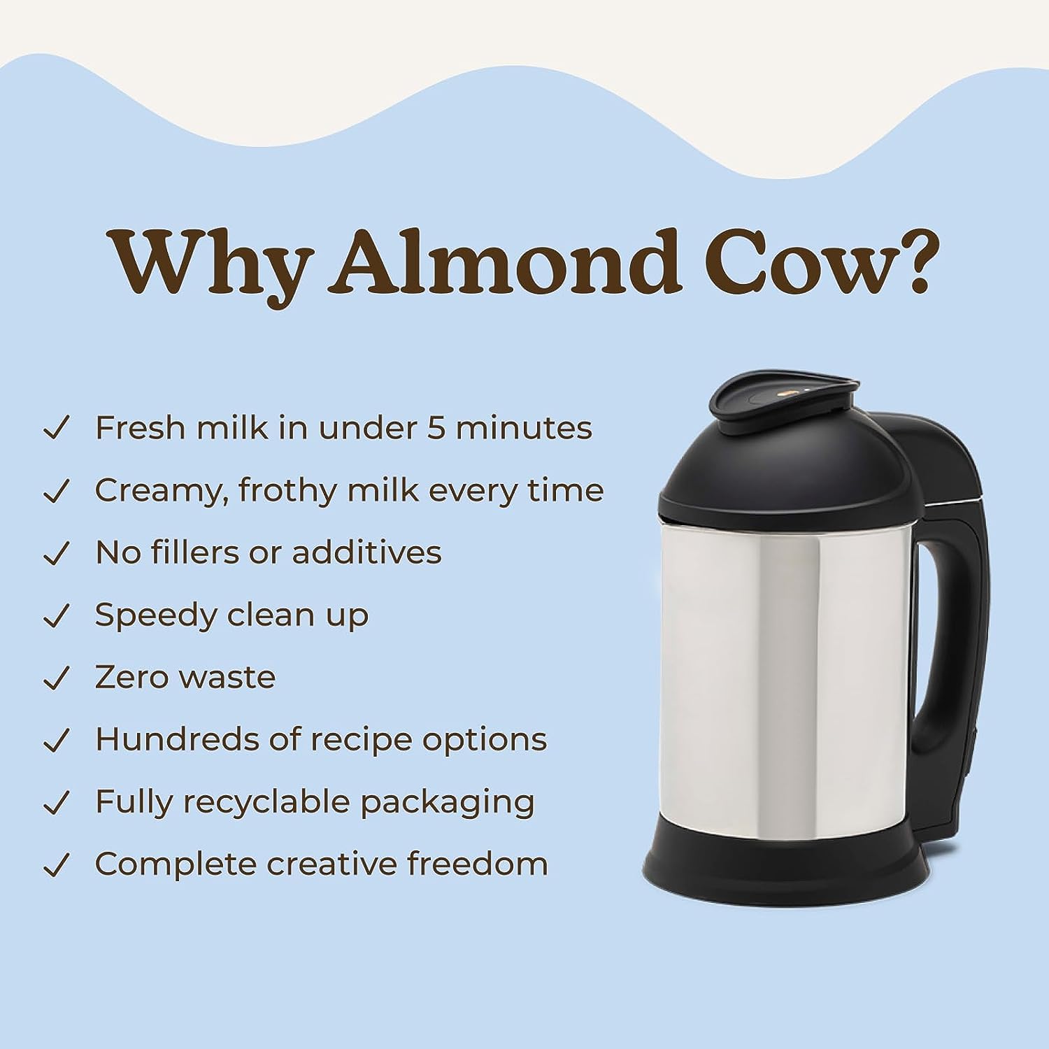 Almond Cow Milk Maker Machine, Milk in a Minute Bundle, Includes 3 Creamy CocoCash & 3 Original Almonds 'n' Dates, Glass Milk Jug, & Jug Brush