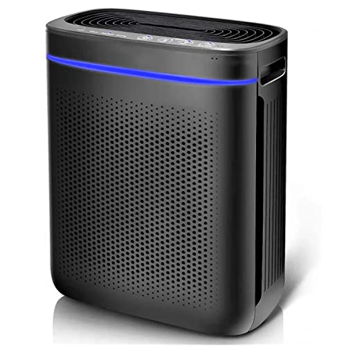 Air Purifier for Home or Bedroom with Night Light, Three-Gear Wind Speed that Cleans Air Lock Set, Ultra Quiet HEPA Filtration for Odor, Pet Dander, Black