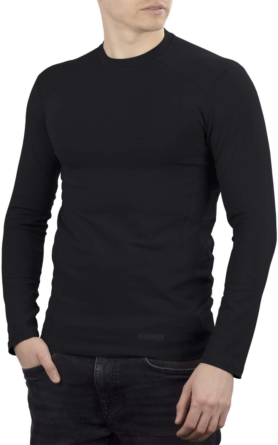 281Z Mens Military Stretch Cotton Long Sleeve T-Shirt - Tactical Hiking Outdoor Undershirt - Punisher Combat Line (Black, 3X-Large)