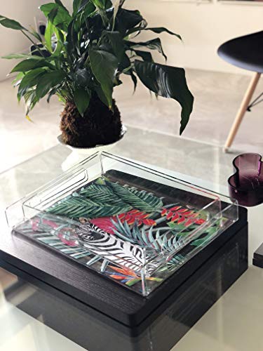 Idea Design Studio Clear Acrylic Animal Print Decorative Serving Tray (Flamingo, Large, 15.75 x 12 x 2.5 Inches)