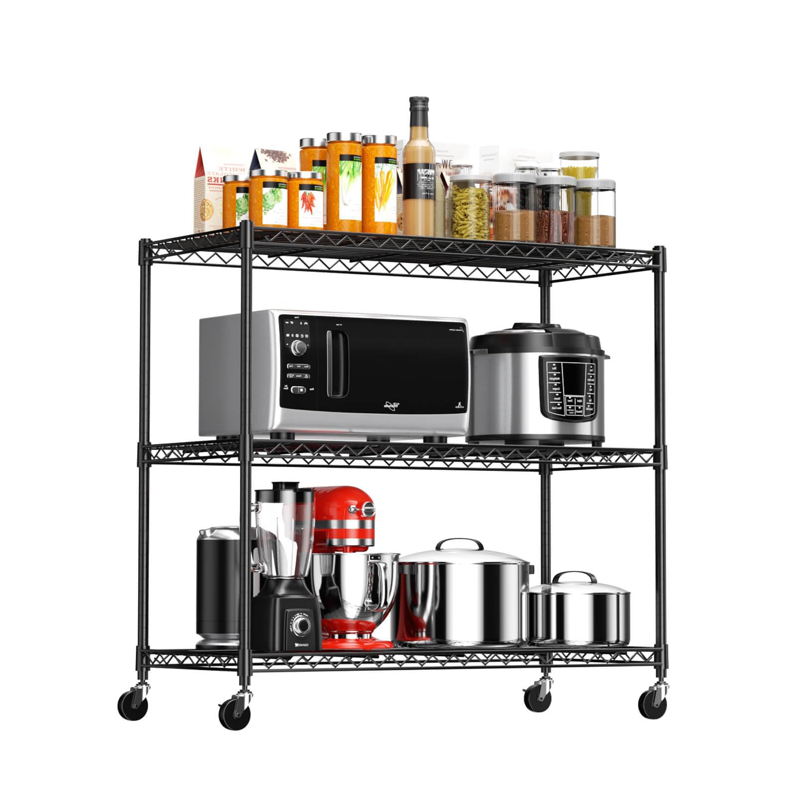LaCyan Adjustable 3-Tier Steel Wire Storage Shelving Unit with 350 lbs Weight Capacity per Shelf - Ideal for Pantry, Garage, or Kitchen