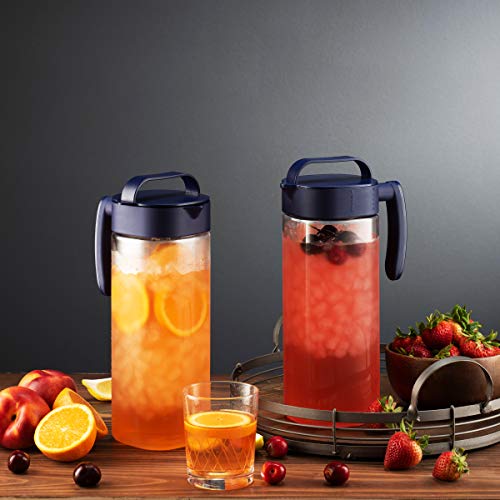 Komax Set of 2 Plastic Water Pitcher with Lid – BPA-Free Water & Iced Tea Pitcher Set – Microwave & Dishwasher Safe Plastic Pitcher – Tea, Sangria, or Juice Containers with Lids for Fridge (2.1 Qt)