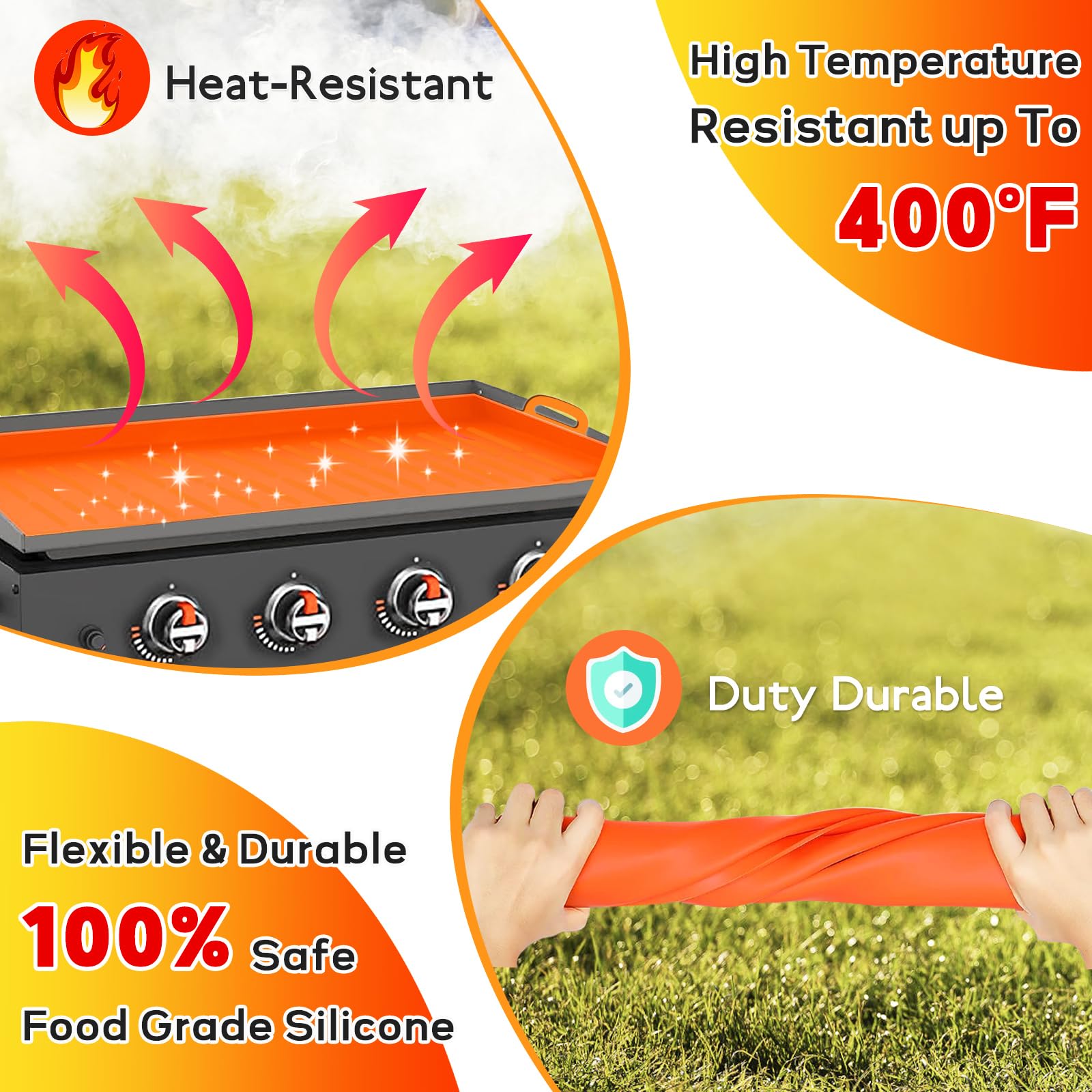36" Silicone Griddle Mat for Blackstone Griddle, Magnetic Heavy Duty Food Grade Silicone Grill Mat with Handheld, All Season Protective Griddle Cover from Rodents, Insects, Debris, and Rust (Orange)