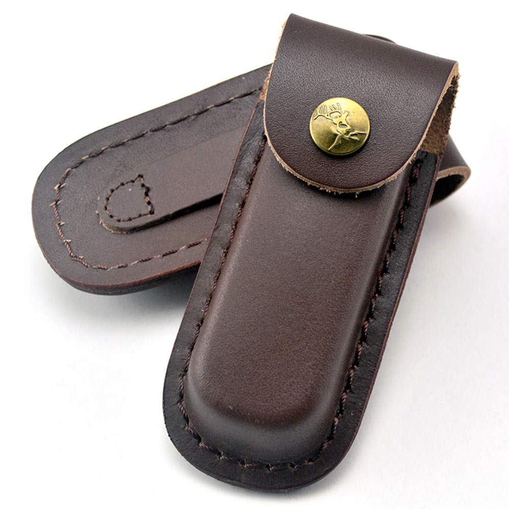 Aibote Hunting Holster Folding Blade Knife Sheath Carrying Leather Holder Sheaths Scabbard Pouch Bag For Swiss Army Knife Tactical Foldable Knives Brown