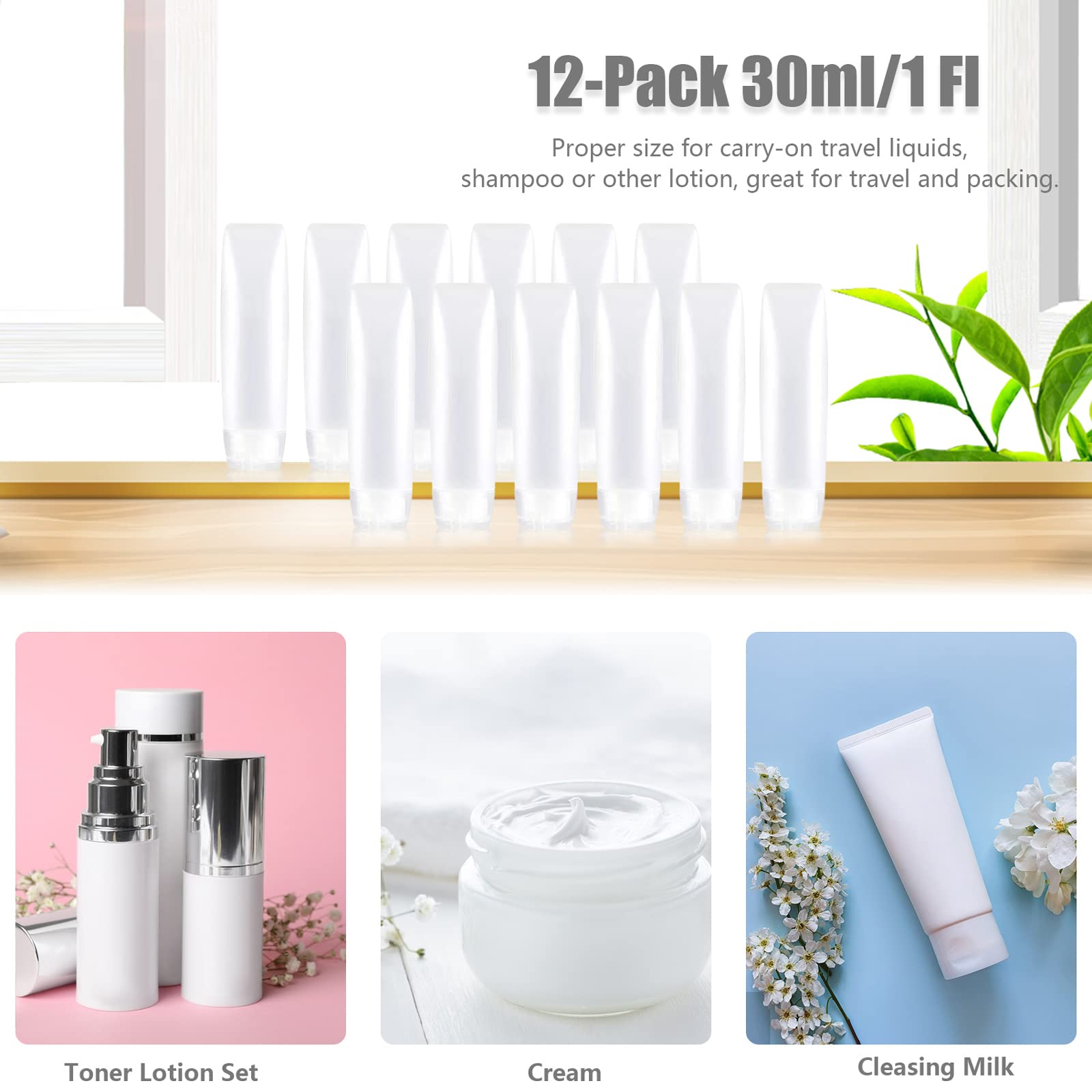 YXC 12PCS PE Travel Size Bottles 1oz Squeeze Bottles With labels Leak Proof BPA Free Refillable Tubes Travel TSA Approved Containers For Toiletry Toothpaste Container Travel Bottles For Toiletries