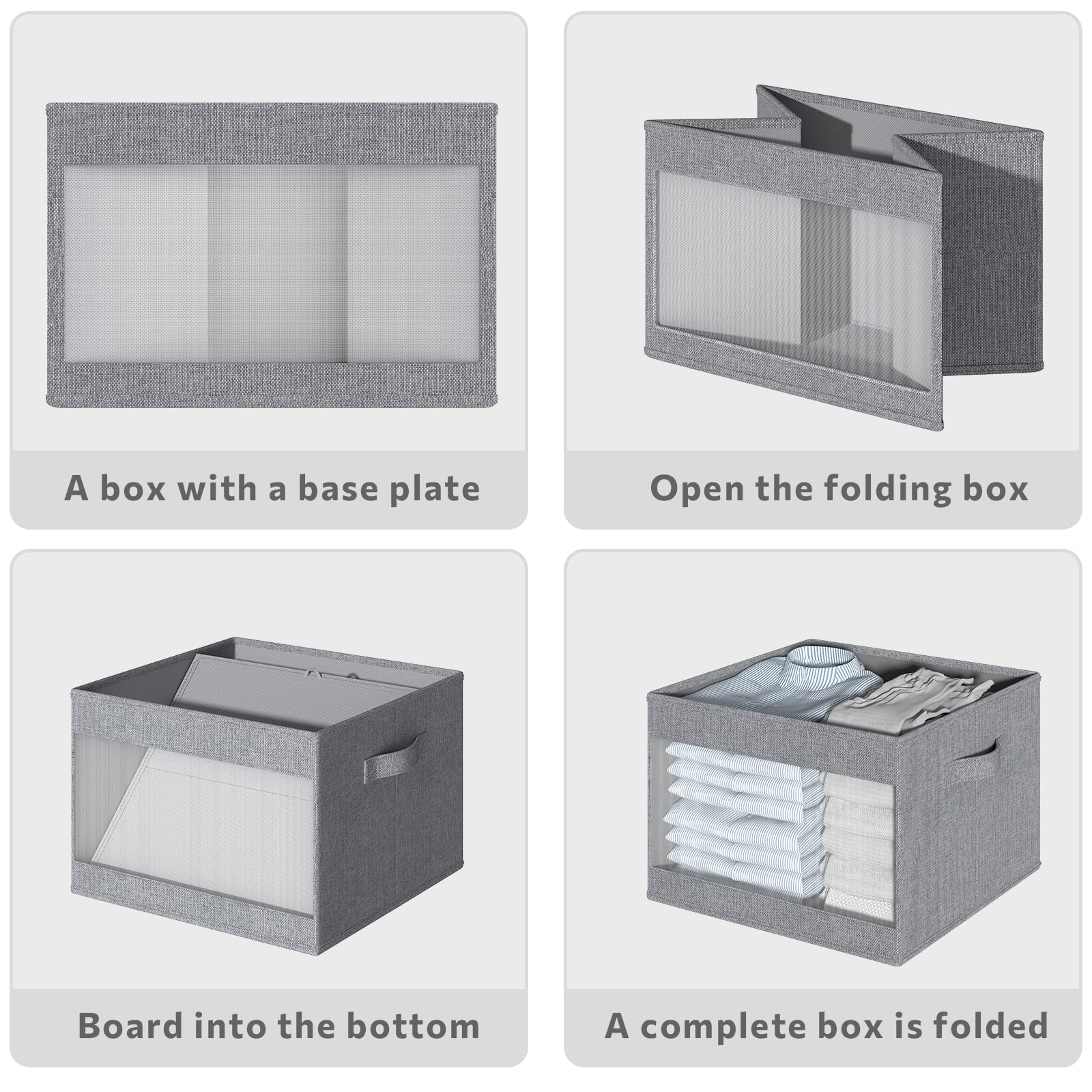 3 Pack Closet Storage Bins with Clear Window - Foldable Storage Cubes with Handles Clothing Baskets for Shelves Large Fabric Closet Organizers and Storage Bins for Clothes, Toys, Book (Gray 3pcs)