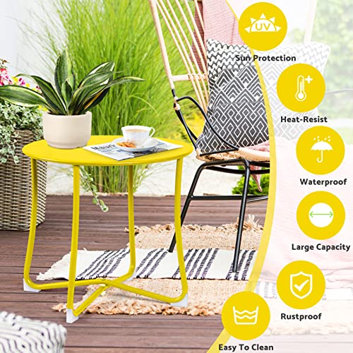 AMAGABELI GARDEN & HOME Metal Patio Side Table 18β x 18β Weather Resistant Anti-Rust Outdoor End Table Small Steel Round Coffee Table Porch Table Snack Table for Balcony Garden Yard Lawn, Yellow