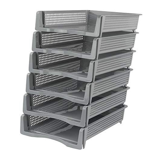 Lesbin 6-Pack Gray Plastic Stackable Paper Letter Tray