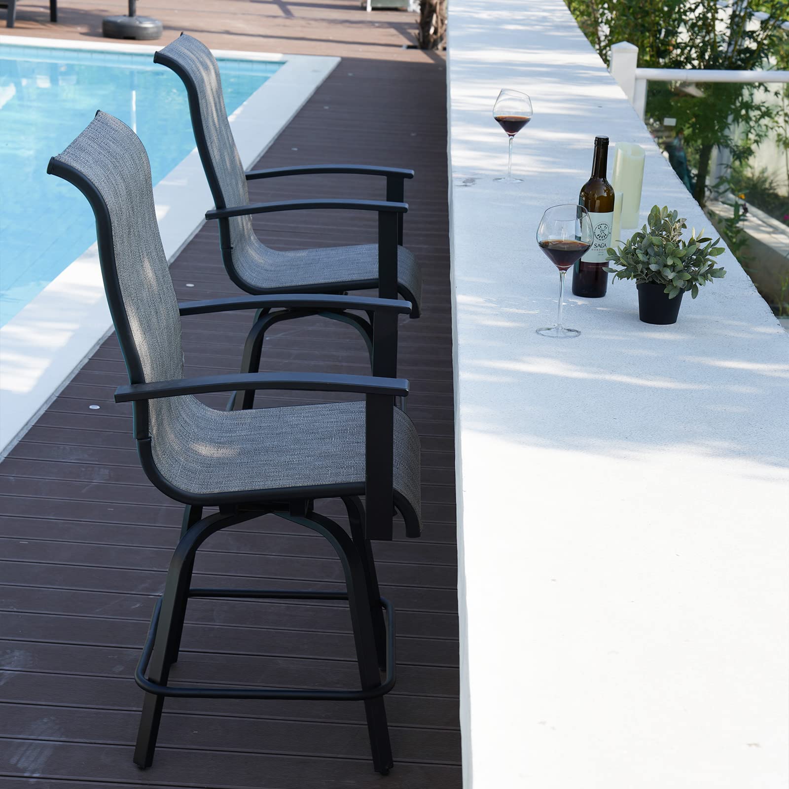 Grand patio Outdoor 3-Piece Counter Height Patio Furniture Set, Swivel Bar Stools with Ceramic Bar Table for Balcony, Poolside, Backyard, Garden (Coffee, 3PC)