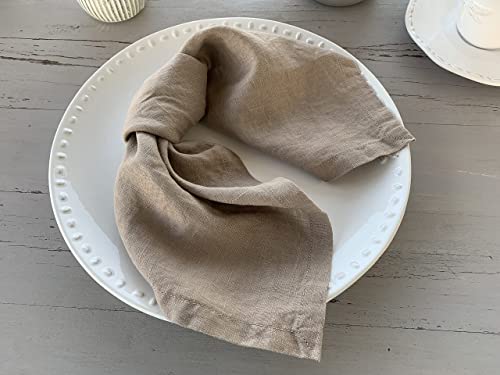 Linen Napkins β100% French Flax β Stonewashed Pure Linen Cloth Napkins - Size 18 Inch x 18 Inch β Set of 4 (Natural Rustic Taupe)