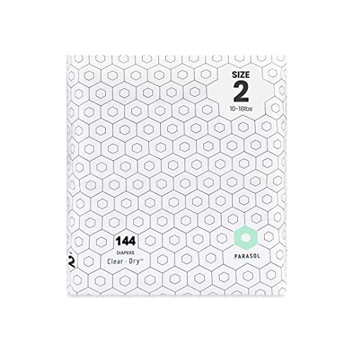 PARASOL Clear+Dry Disposable Diapers | RashShield Protection, Leakproof Design, Hypoallergenic Diaper Set | Size 2 (10-18 lbs) 144 Count