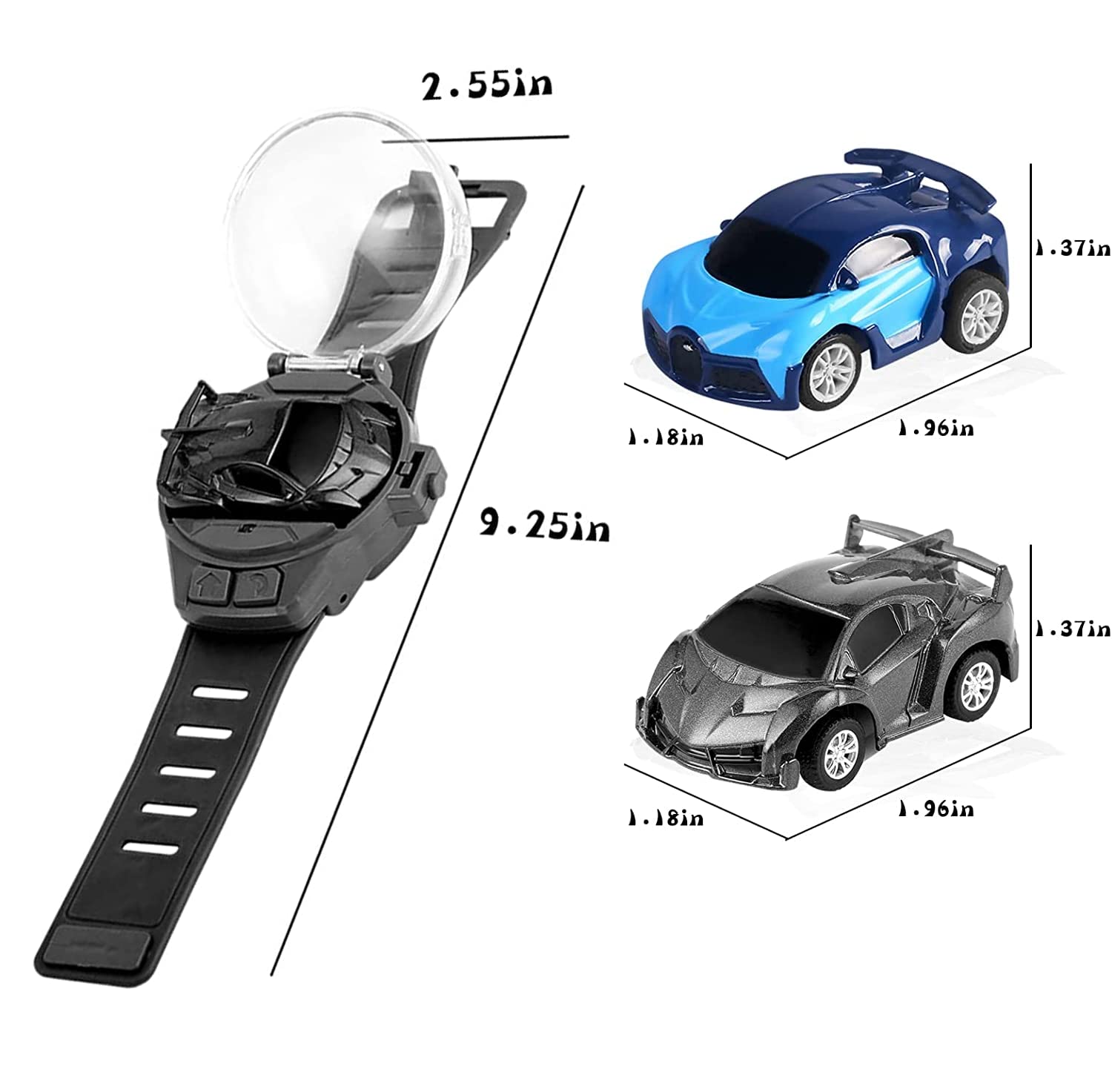 2PCS Mini Remote Control Car Toy, 2.4 GHz Watch Wrist Hand Controlled Racing Car with USB Charging, RC Toys for Boys and Girls (Grey + Blue)