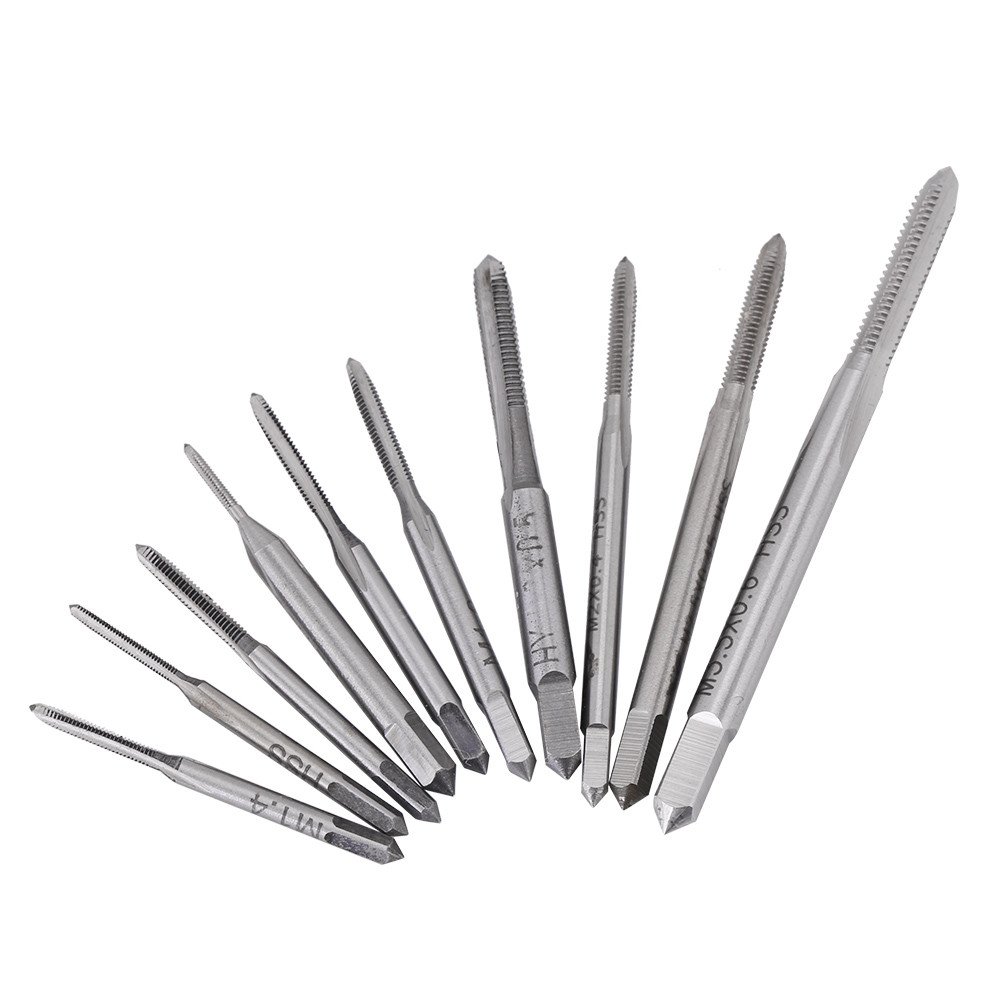 Mini Metric HSS Thread Tap Set, M1 M1.2 M1.4 M1.6 M1.7 M1.8 M2 M2.5 M3 M3.5 Drill Tap Bit, 10pcs Machine Hand Threading Tool for Wood, Plastic, Metal