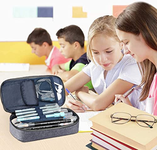TTVALLEY Office Pencil Case School Pen Case Oxford Stationery Box for Desk Supplies Organization Grey
