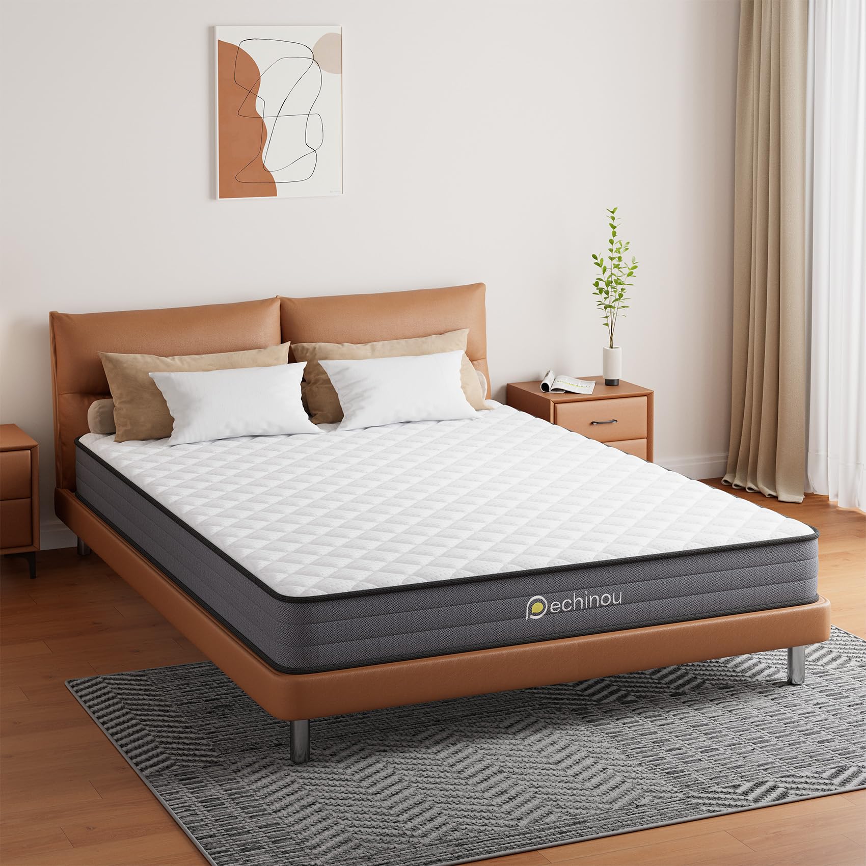 PECHINOU Full Size Mattresses, 6 Inch Hybrid Full Mattress in a Box with Memory Foam & Spring for Edge Support, Motion Isolation, Pressure Relief, Medium Firm Full Mattress, CertiPUR-US