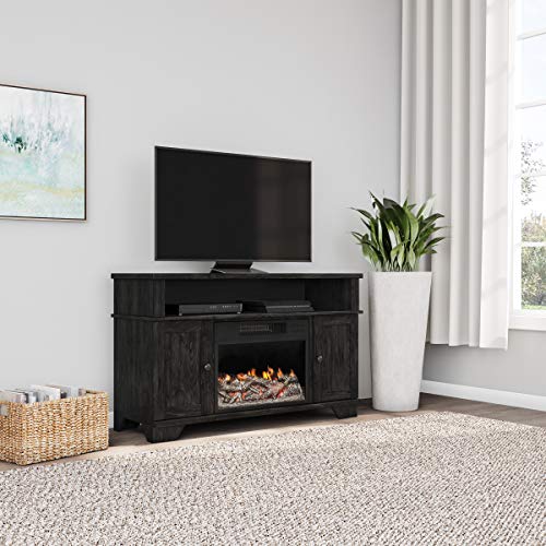 45-Inch Long Electric Fireplace TV Stand Entertainment Center Console with Remote, LED Flames, Adjustable Heat by Northwest (Black)