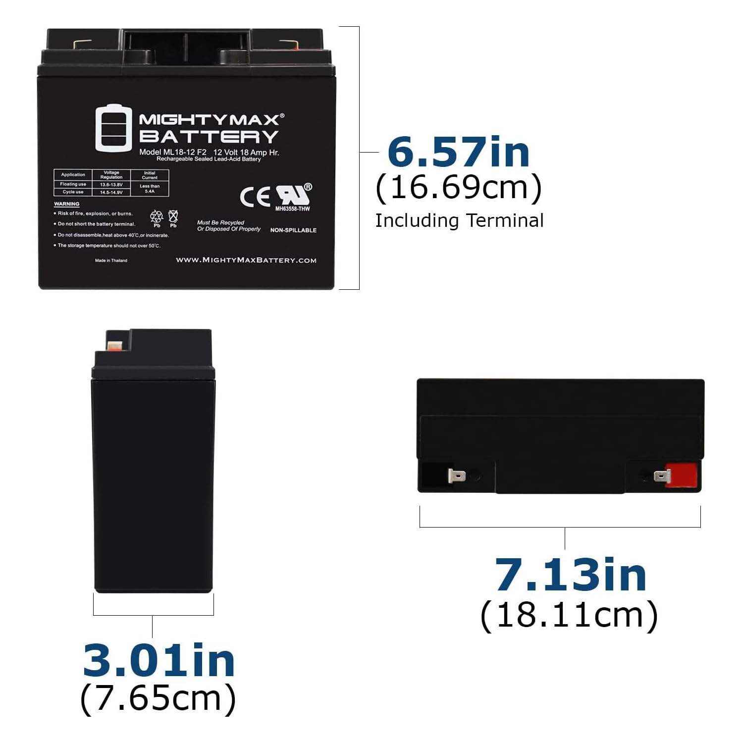 Mighty Max Battery 12V 18AH F2 Replacement Battery for DURA12-18F2-2 Pack