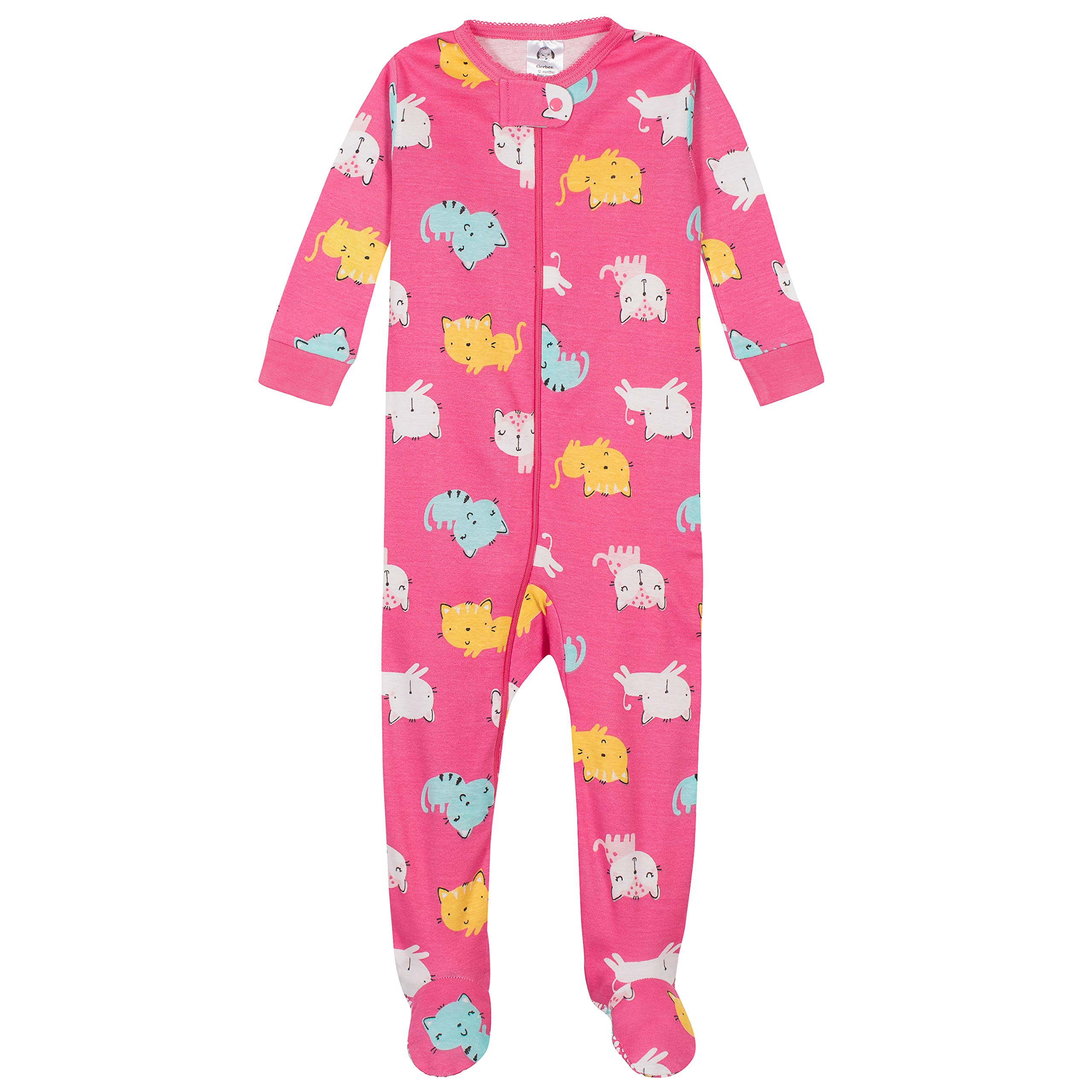 Gerber Baby Girls' 4-Pack Footed Pajamas, Unicorns Cats Pink, 12 Months