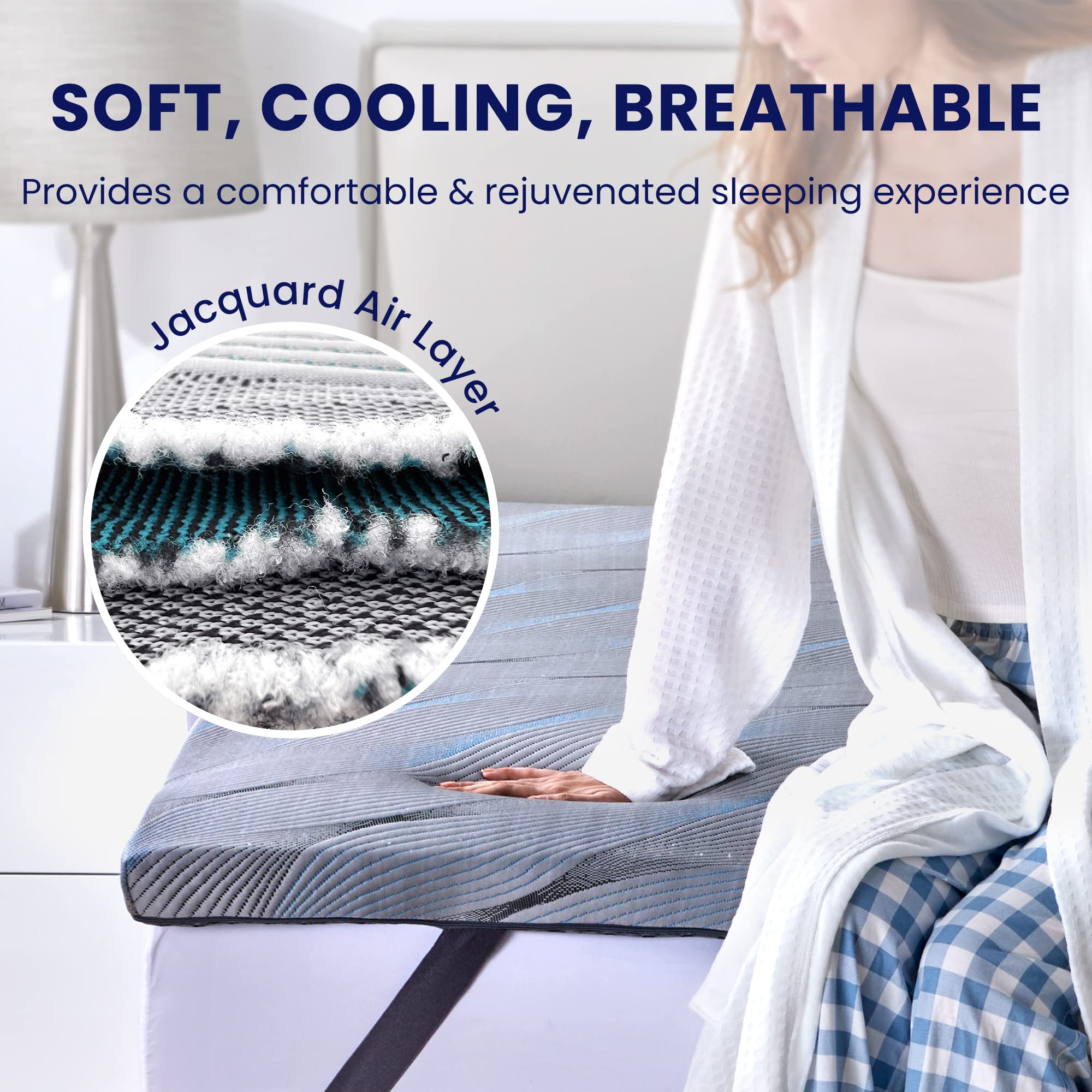 SLEEP ZONE 2 Inch Full Mattress Topper Cooling Gel Memory Foam with Adjust Straps & Zippered Cool-to-The-Touch Cover, Full