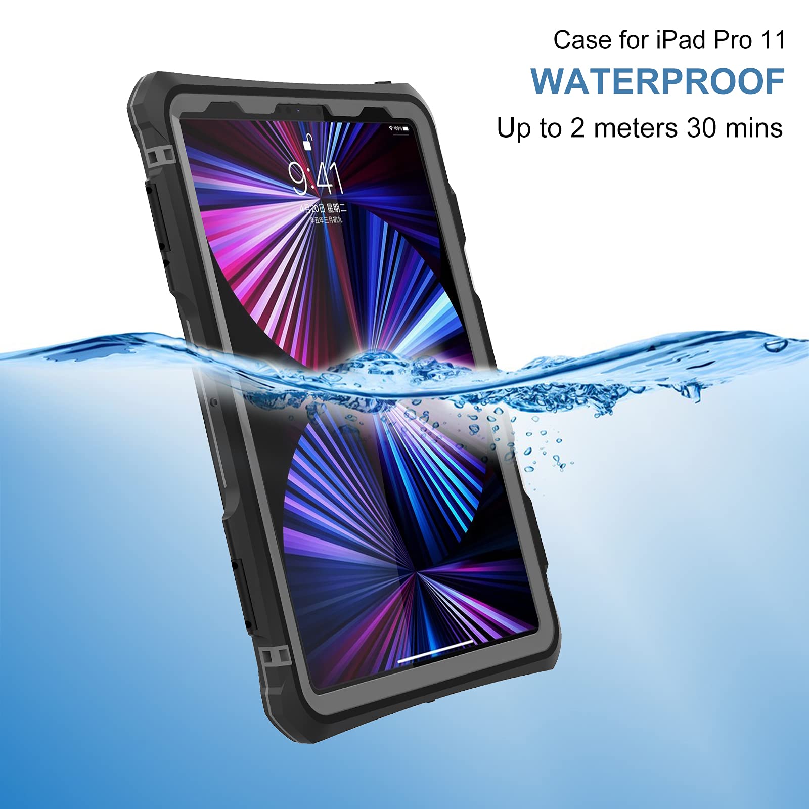 ShellBox Case New iPad Pro 11 inch 2022&2021&2020 Waterproof Case, Full-Body Heavy Duty Shockproof Protective Cover with Kickstand Built-in Screen Protector Pencil Holder Shoulder Strap
