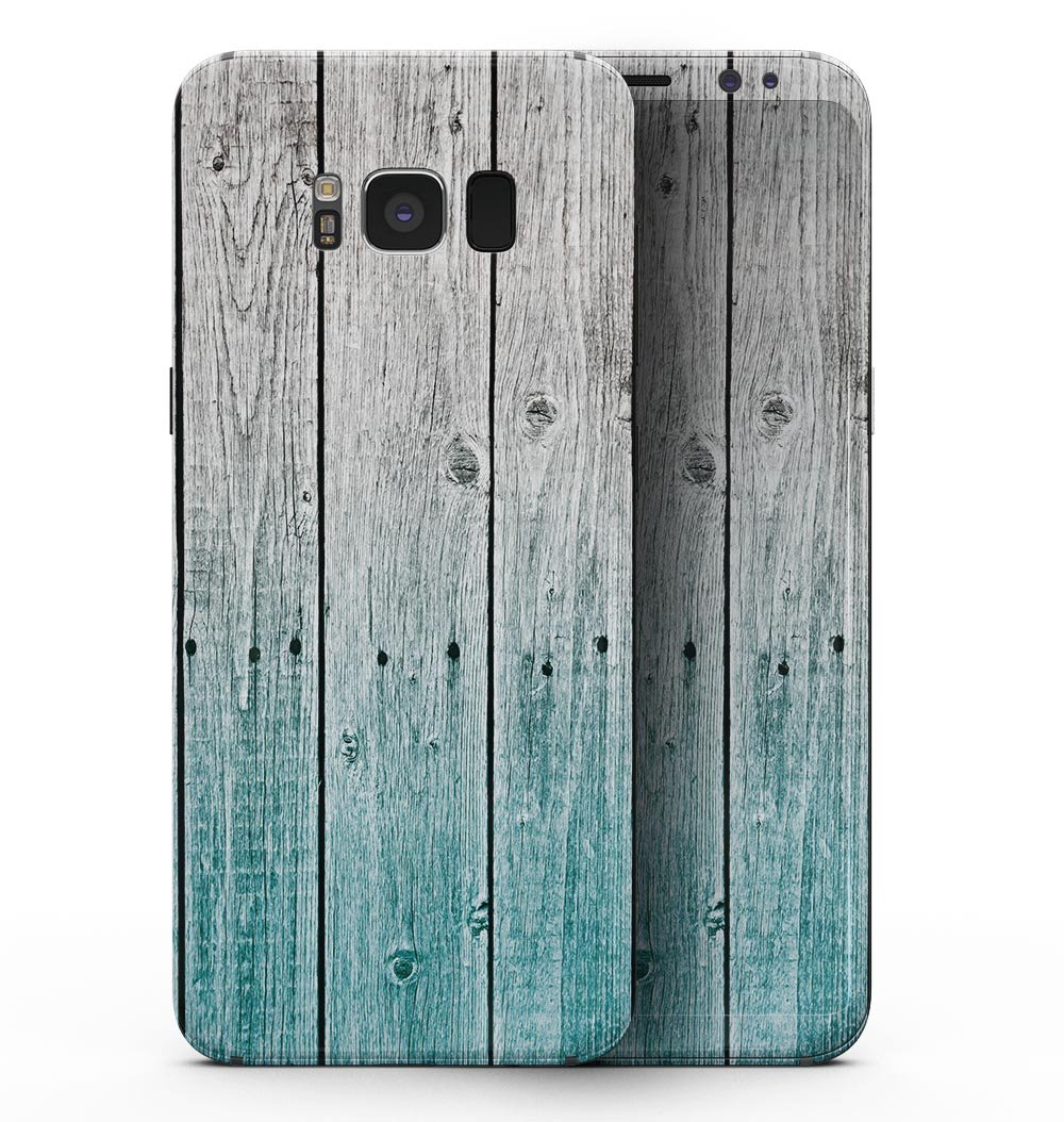 Design Skinz Design Skinz Trendy Teal to White Aged Wood Planks Full-Body Wrap Decal Skin-Kit for The Galaxy S8