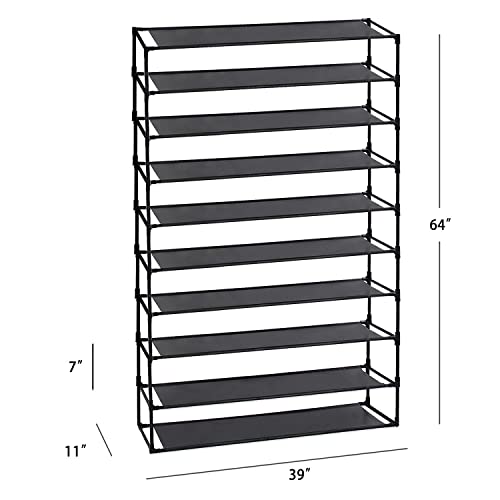 TY ARTS & CULTURE 2 Pack 10-Tiers Shoe Rack Organizer, Sturdy Metal Pipes & Durable Non-Woven Fabric, Space Saving Tall Shoe Rack Hold 80-100 Pairs, Shoe Rack for Entryway (Black)