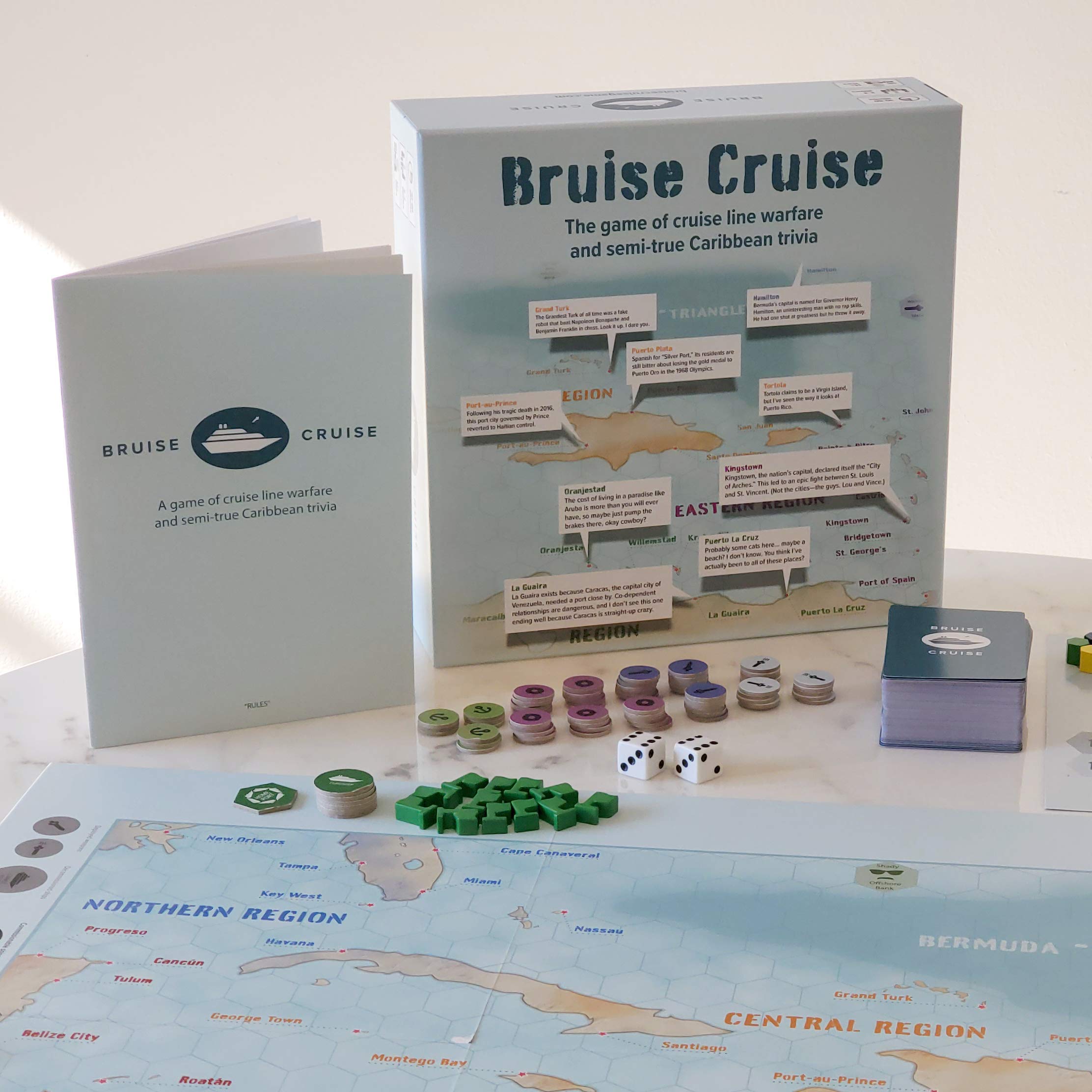 Bruise Cruise: The Board Game. 2-4 Players, a Humorous Strategy Game of Caribbean Cruising and Naval Warfare Set in The Year 2042.