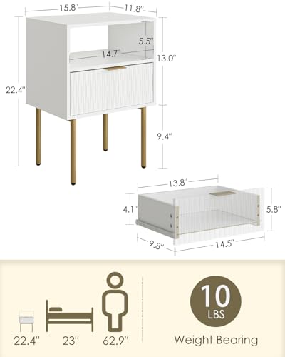 Aienvey Night Stand, Modern Bedside Table with Storage Drawer, Small Side Table with Open Wood Shelf, Bedside Furniture, Nightstand, End Table for Bedroom, Living Room, White