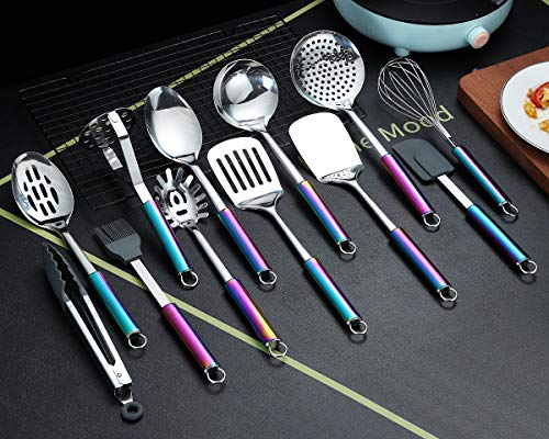 Kitchen Utensils Set, 12 Pieces Cooking Utensils Set With Rainbow Handle, Rainbow Handle Kitchen Tools Set For Non-Stick Cookware, Kitchen Gadgets Pack of 12(Colorful)