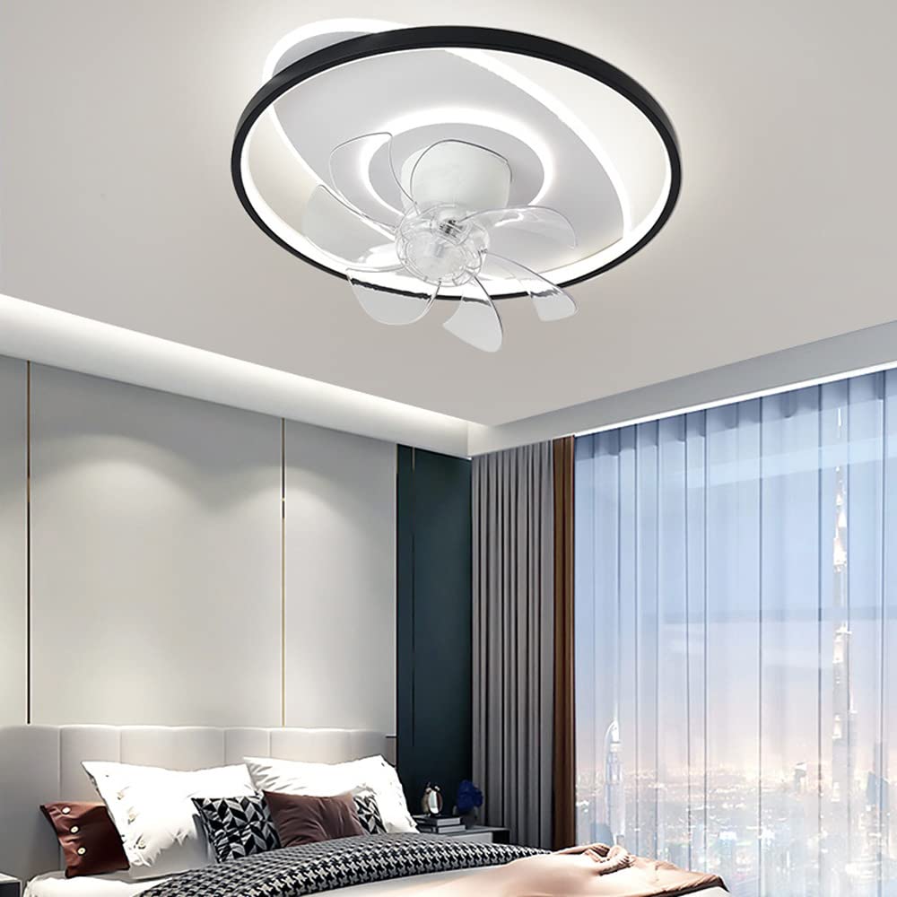 360° Swing Head Ceiling Fan Light, Modern Minimalist Interior Decorative Lighting Fixture, Flush Mount Bladeless Ceiling Fans, 6-speed Wind Speed Adjustment, Reversible (64W Infinitely Dimmable)