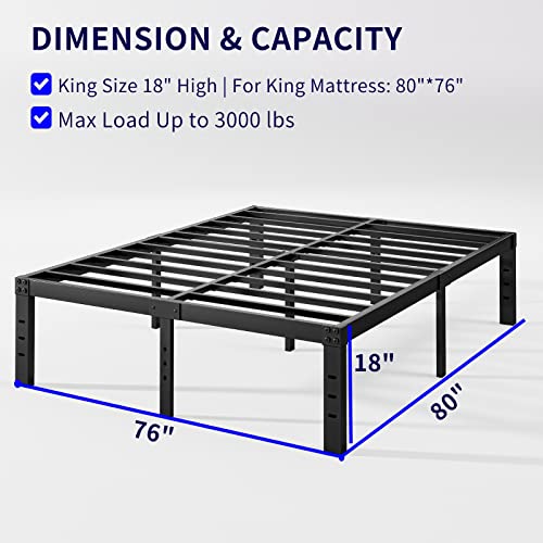 Neslime 18 Inch High King Bed Frame No Box Spring Needed, Heavy Duty King Platform Bed Frame for Heavy People, Easy Assembly, Noise Free, Black