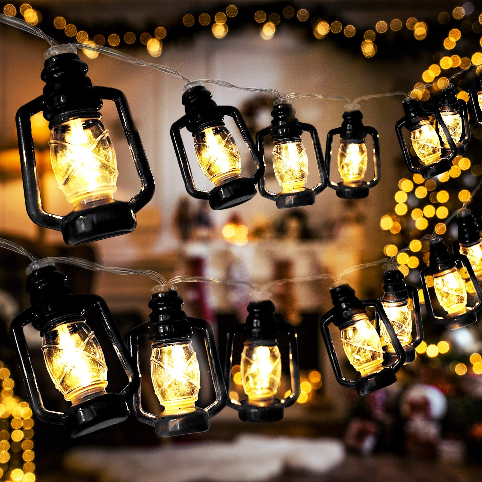 AceList 30 LED Black Lantern String Lights Mini Kerosene Lamp for Indoor Outdoor Patio Garden Holiday Home Wedding Party Christmas Tree New Year Ramadan Decorations(Warm White Light)