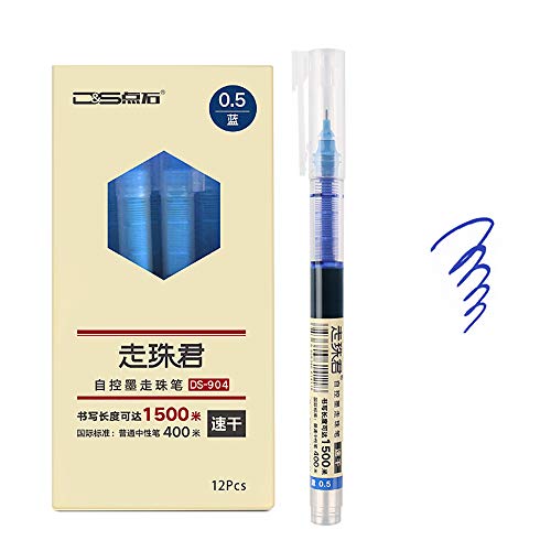 Liquid Ink Rolling Ball Pens, Quick-Drying Ink, Precise Tip, 0.5mm, Extra Fine Point, 12-Pack (Blue)