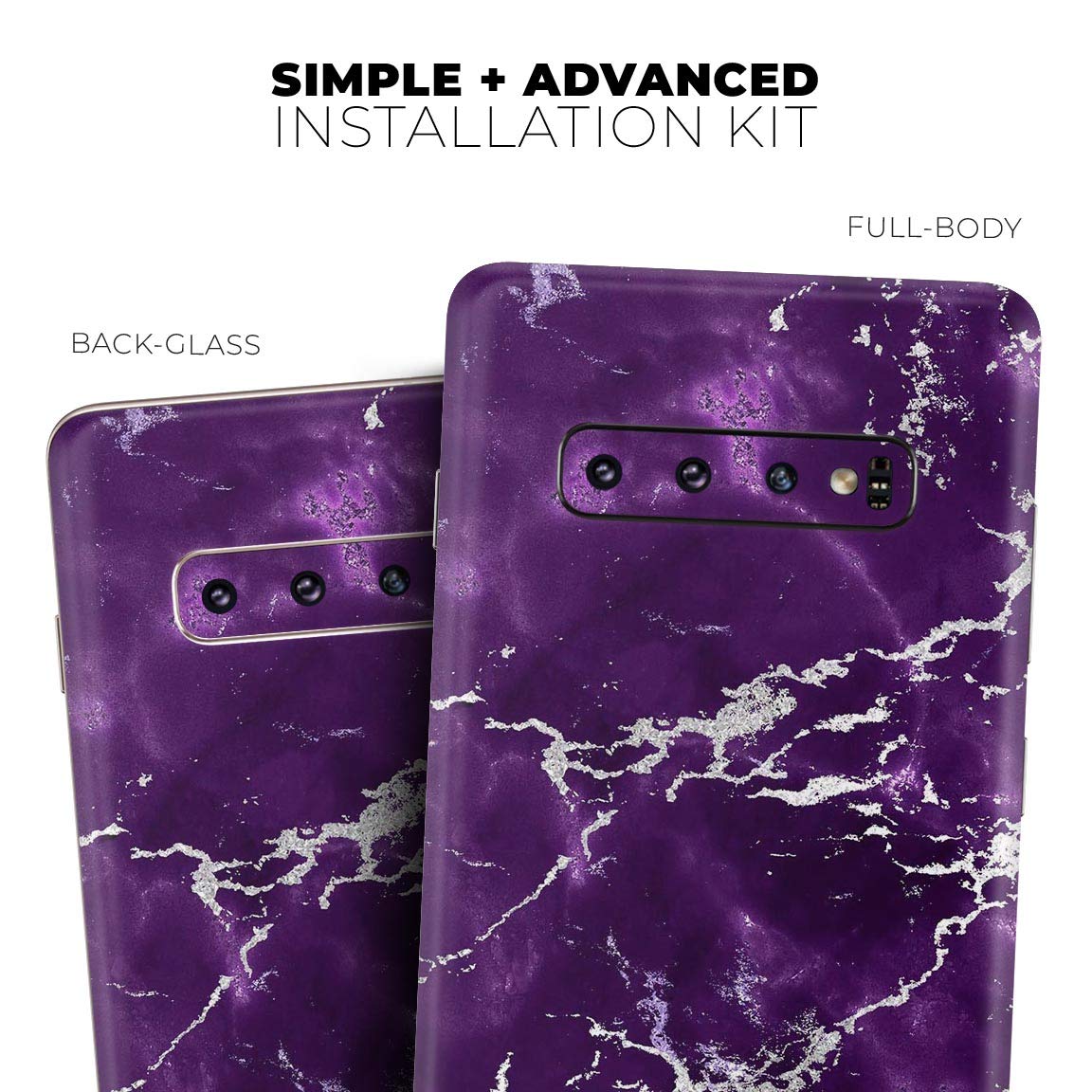 DesignSkinz Purple Marble & Digital Silver Foil V7 Protective Vinyl Decal Wrap Skin Cover Compatible with The Samsung Galaxy S20 (Screen Trim & Back Glass Skin)