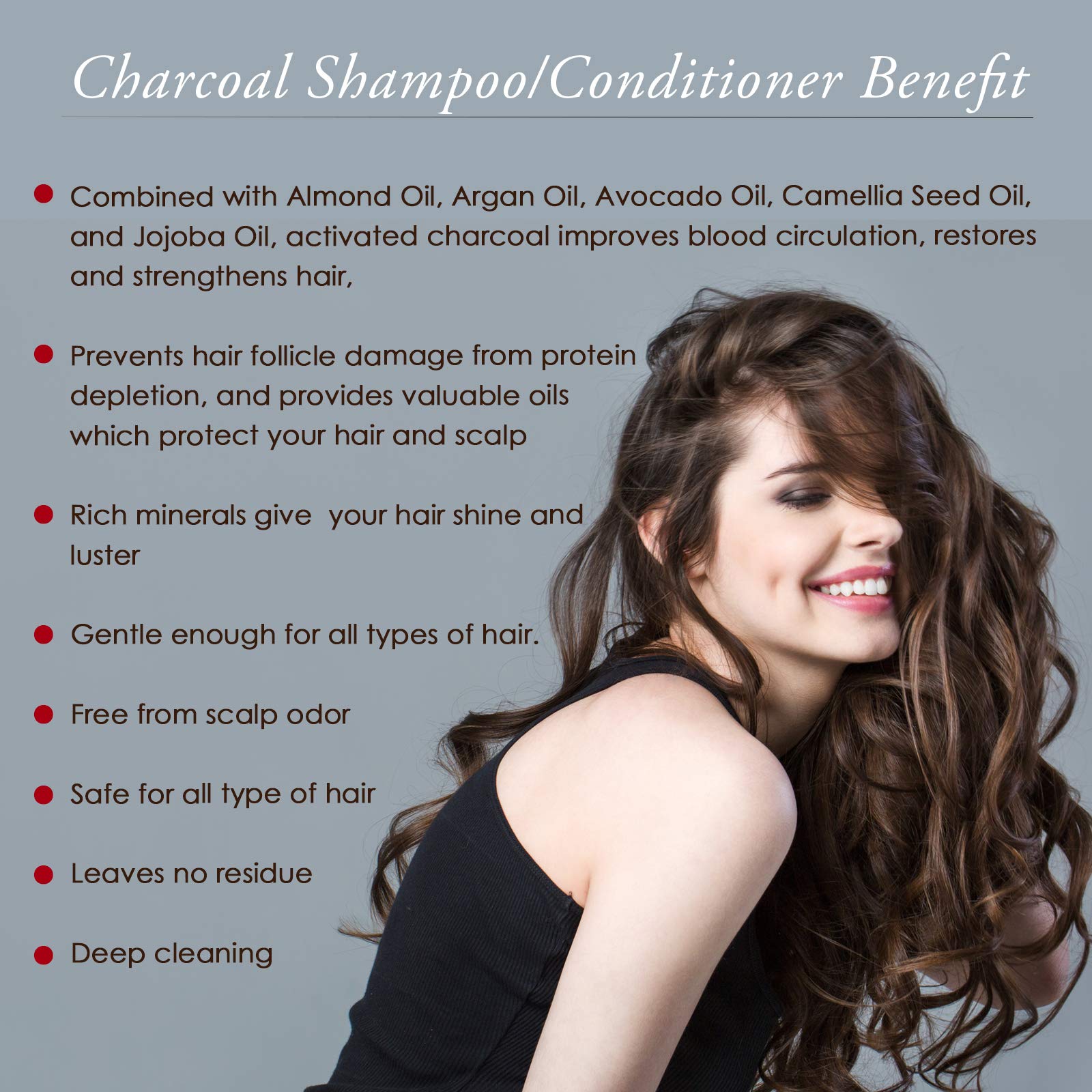 DOUNGURI Sulfate Free Activated Charcoal Hair Shampoo and Conditioner for Clarifying, Detoxification and Volumizing 16oz β Organic Ingredients: Argan (Moroccan), Avocado (Shampoo and Conditioner)