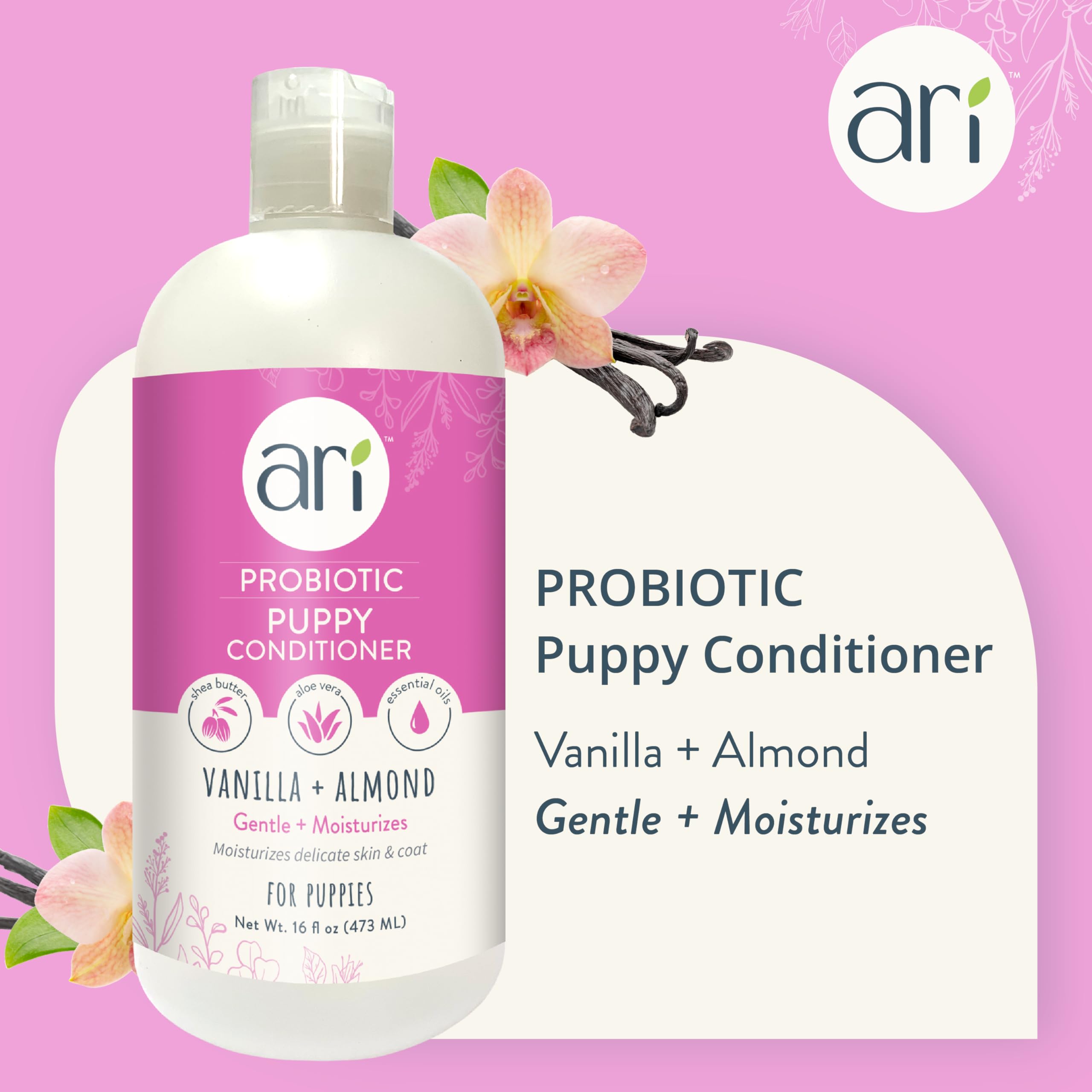Ari Probiotic Dog Conditioner (16 oz) β Deep Cleansing & Moisturizing for Dry, Itchy Skin Relief β Grooming with Vanilla & Almond for Dogs & Puppies