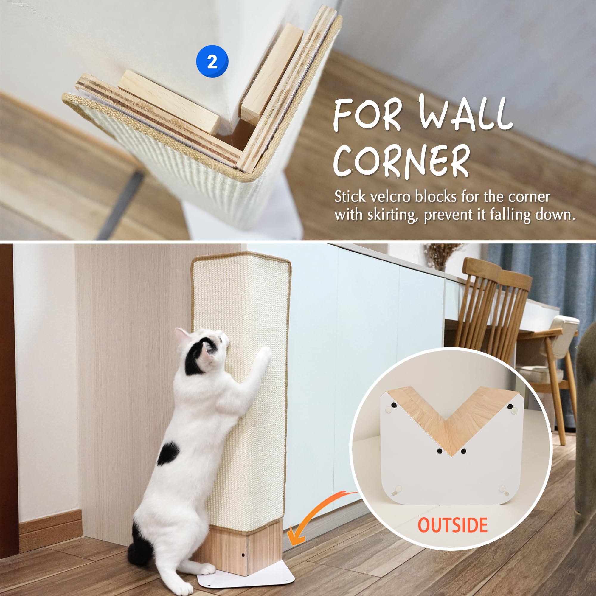 PETKARAY Cat Scratcher, Sisal Corner Scratching Post, Cat Scratch Pad for Indoor Cats, Wall Scratcher Furniture Protector with Catnip (Large Size)
