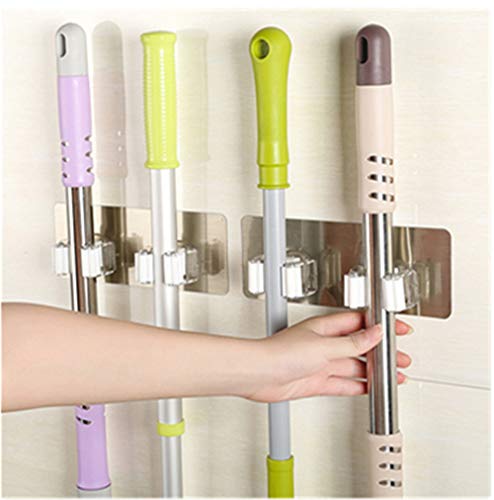Midress Mop and Broom Holder Wall Mounted Mop Organizer Holder Broom Mop Holder Brush Broom Hanger Storage Rack Kitchen Tool Hanger with 2 Racks (Multi-Colored)