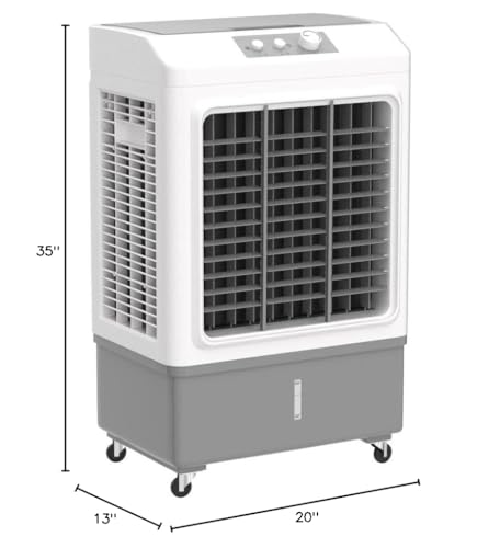 Evaporative Cooler -FANCOLE 2 IN 1 Portable Evaporative Air Cooler, 3 Speed Cooling Fan, 4 Ice Packs, 5.28Gal Large Water Tank &Scroll Casters, 35In Movable Swamp Cooler for Home Garage Commercial Use