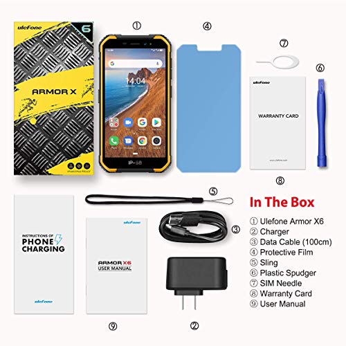 Ulefone Rugged Smartphone Unlocked, Armor X6 (2022) IP68 Waterproof Cell Phone, 5.0 inch, Android 9.0 2GB+16GB, 4000mAh Battery, Global 3G Dual SIM, LED Light, Face ID Compass+GPS Shockproof (Orange)