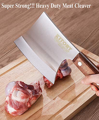Kitory Bone Cleaver Heavy Duty Meat Cleaver Axes Bone Cutting Chopping Knife Thick Forged Butcher Knife for Meat&Bone, Full Tang, Wooden Handle, Forged Chinese Chopper for Kitchen&Restaurant 2LB-K4