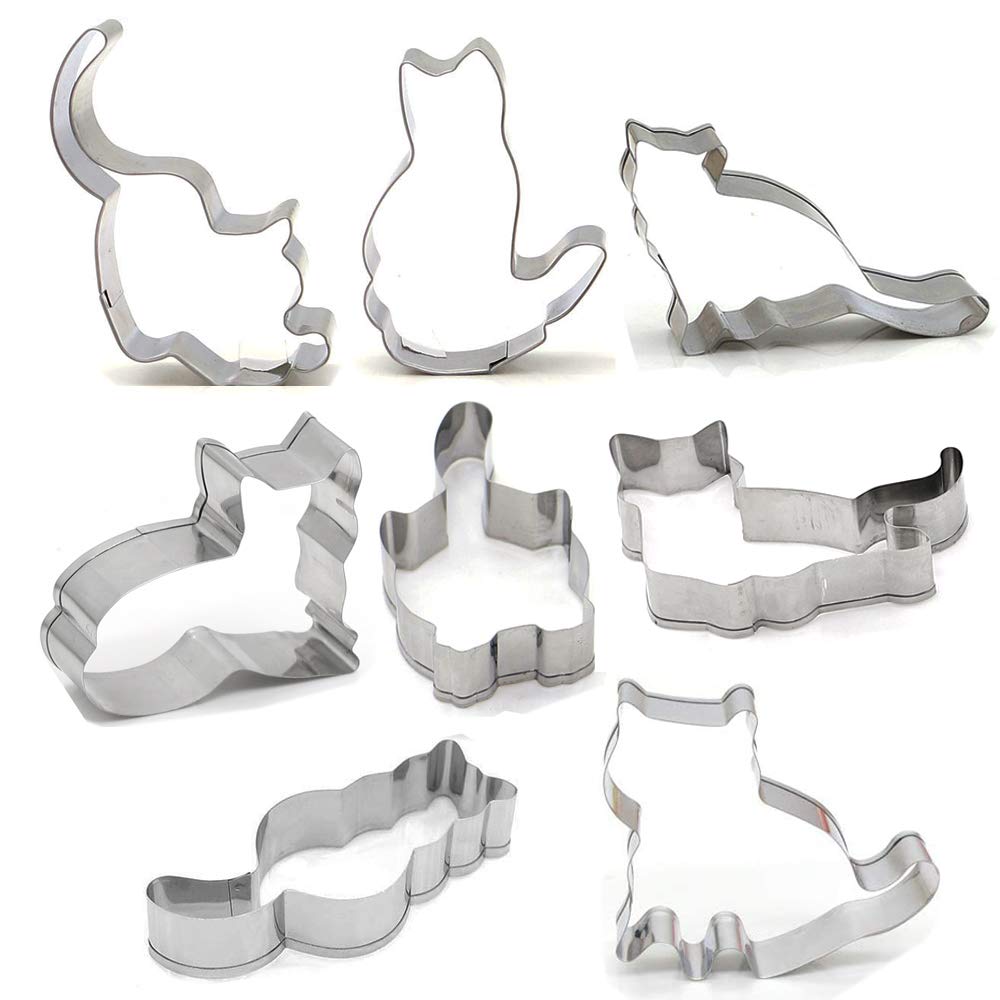 8 PCS Cat Cookie Cutter Set Stainless Steel Cat cookie cutters shapes Candy Food Molds by Baryuefull