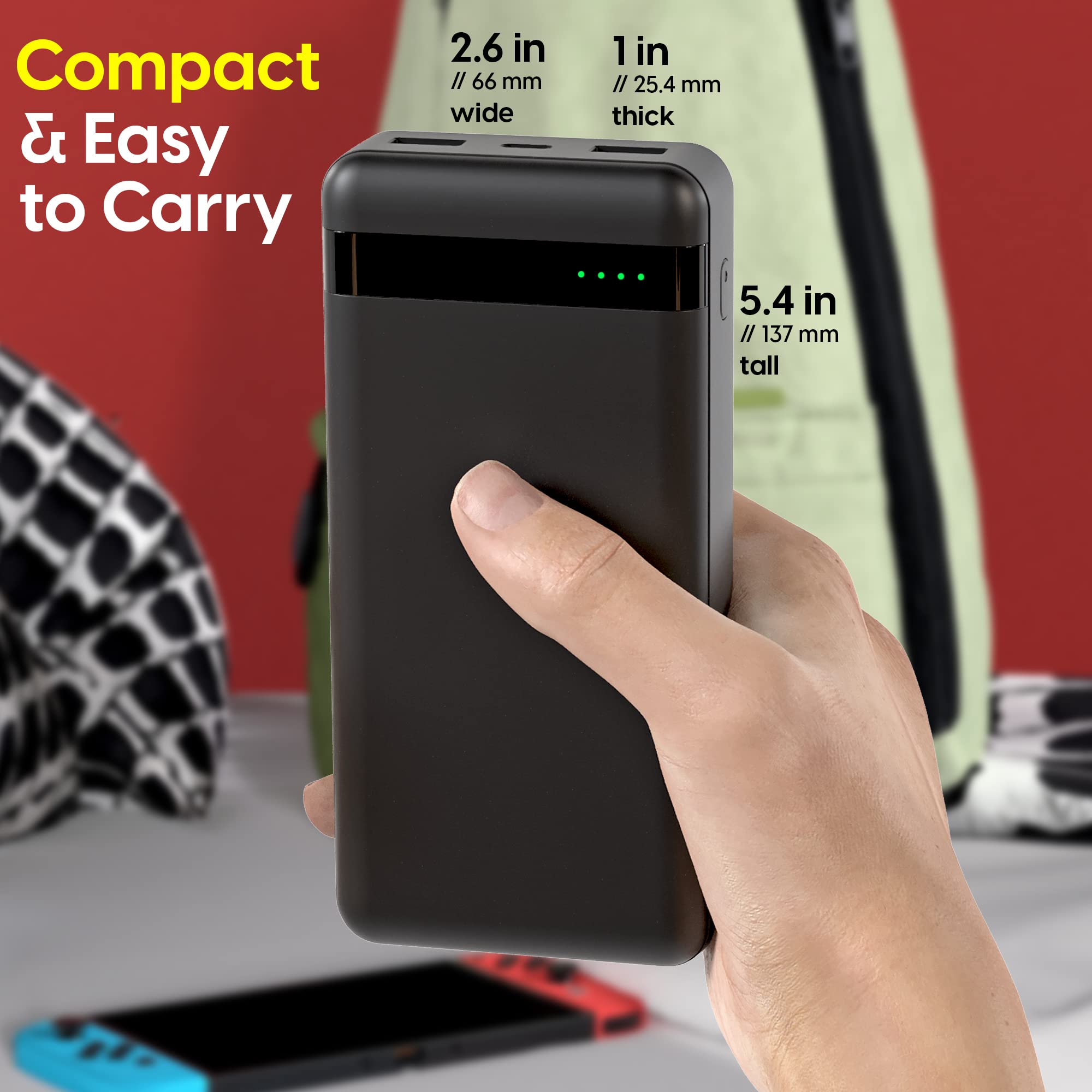 TalkWorks Nintendo Switch Power Bank 20,000mAh - Portable Charger Power Battery Pack With USB Ports And LED Battery Indicator - Compact Easy-to-Carry External Battery Supply With 3ft USB-C Cable
