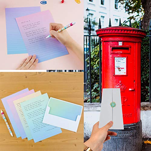 QLOUNI 72 Pack Colorful Stationery Paper, Stationery Paper and Envelopes Set - (48 Stationery Paper + 24 Envelopes) Letter Set for Writing Poems Lyrics Wedding Invitations