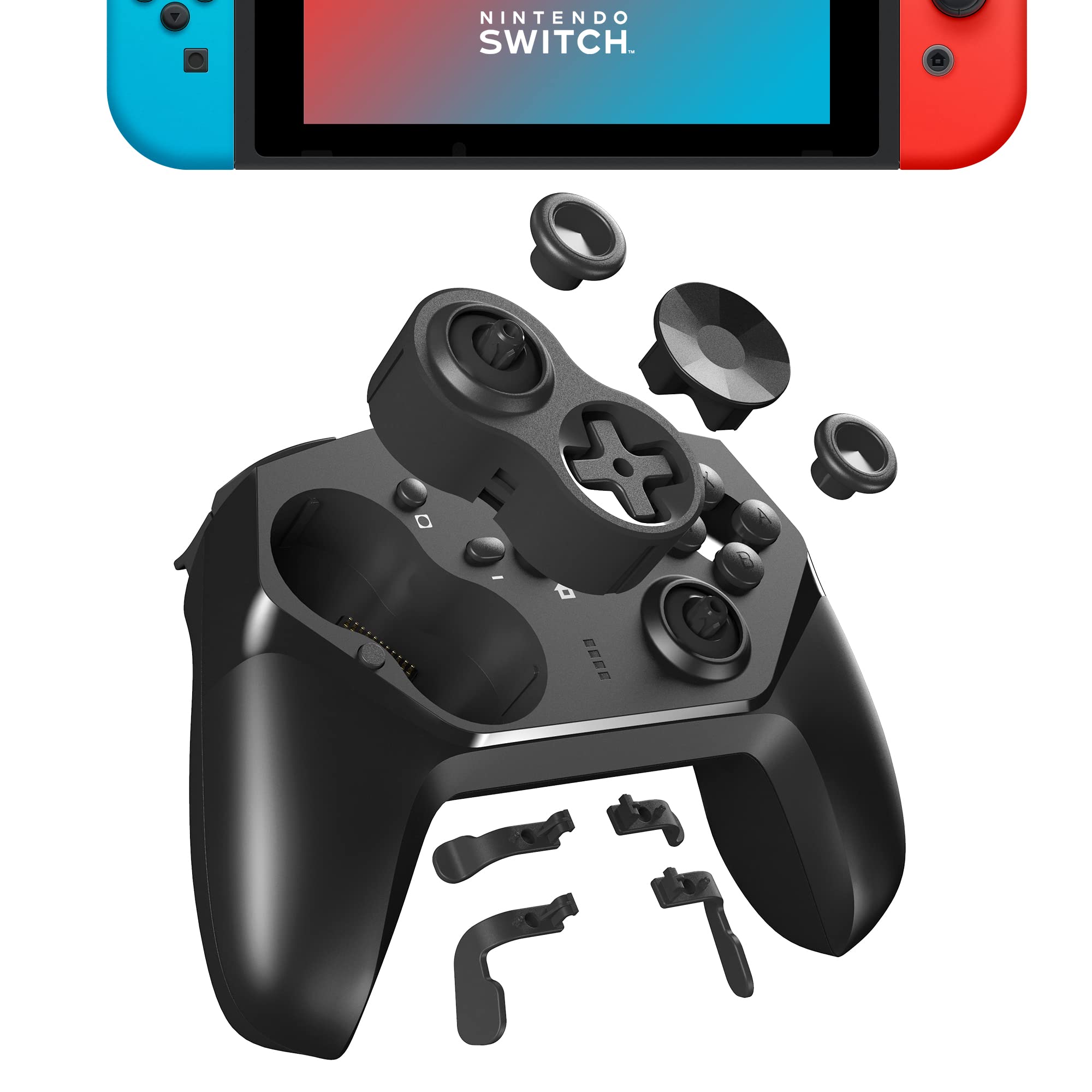 TALK WORKS Bluetooth Game Controller for Nintendo Switch with Dual Motor Vibration, Turbo Function, 6-Axis Gyro Sensor - Customizable Joystick & D-Pad - Includes Premium EVA Case - Black