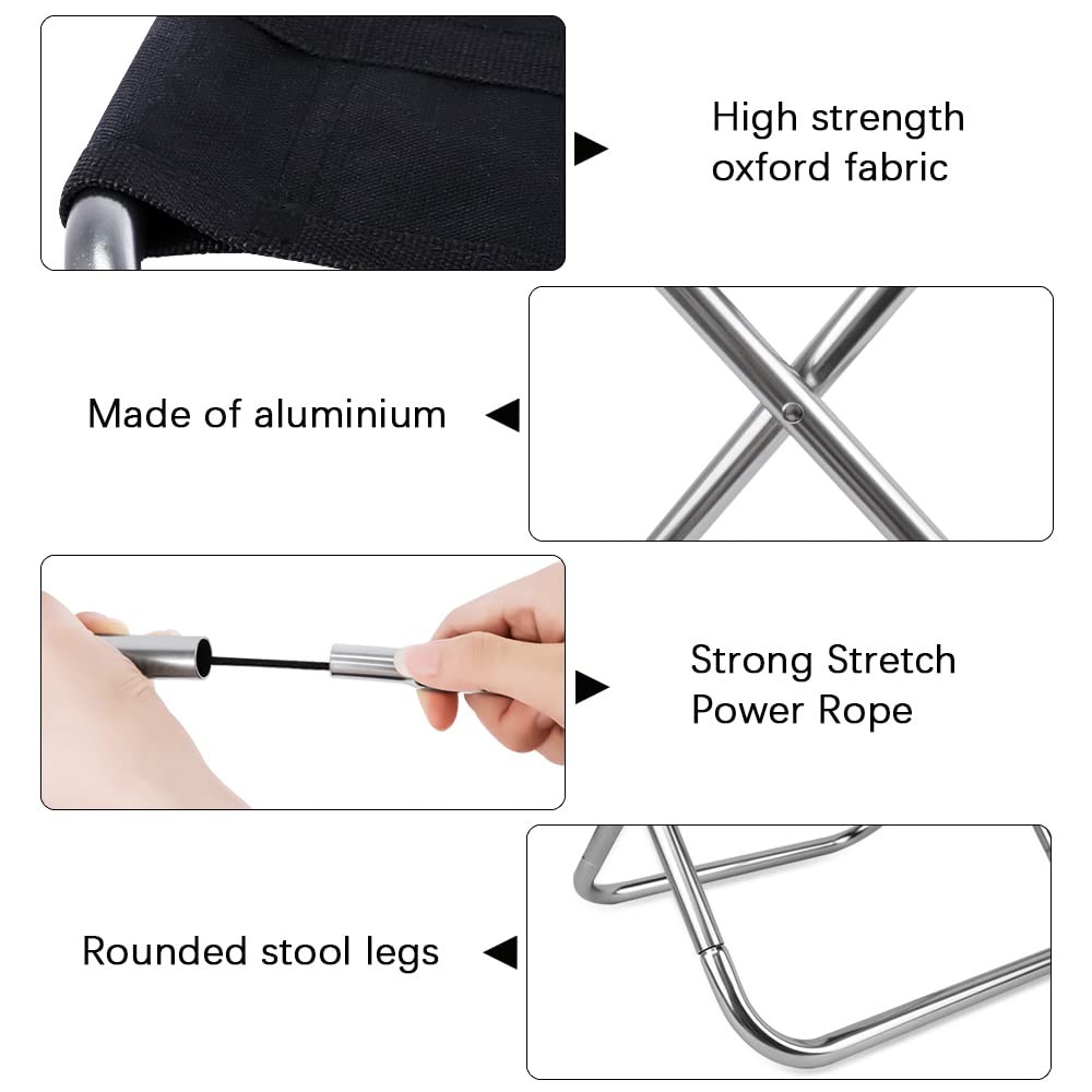 2Pcs Portable Mini Folding Camping Stool, Lightweight Camp Chair for Fishing Hiking, Compact Collapsible Travel Footstool for Outdoor, Beach, Backyard, Lawn,Picnic with Carry Bag (Large)
