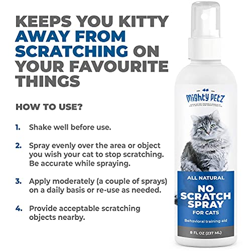Mighty Petz Cat Repellent Spray for Furniture for Indoor and Outdoor Use β No Cat Scratching Spray β Alcohol Free Cat Deterrent β Cat Spray Behavioral Training Aid β Couch Protector, 8 oz