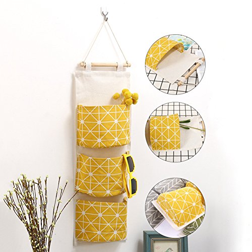 litymitzromq Hanging Organizer, 3 Pockets Wall Door Closet Home Hanging Storage Bag Linen Fabric Wardrobe Organizer Pouch Space Saving Household Tool Grey